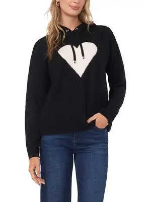 Vince Camuto Intarsia Heart Sweater Hoodie - Rich Black