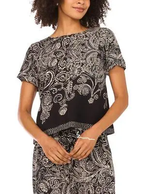 Vince Camuto Paisley Print Short Sleeve Top - Rich Black