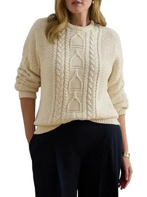 Ralph Lauren Rexden Cable-stitch Cotton Crewneck Sweater - Mascarpone Cream