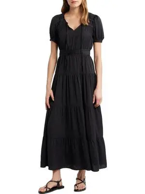 Lucky Brand Crinkle Satin Maxi Dress - 001 Black
