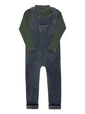 ELY'S & CO. Velour Plaid Bear Collection Overalls And Turtleneck - Blue