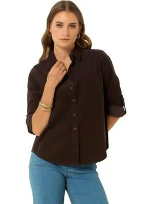 SINGLE STITCH Corduroy Button-up Shirt - Chocolate