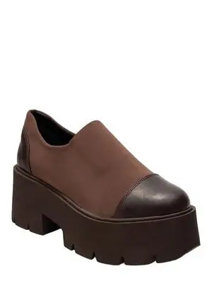 PROLOGUE SHOES Grena Platform Slip-on Shoes - Brown Faux Leather