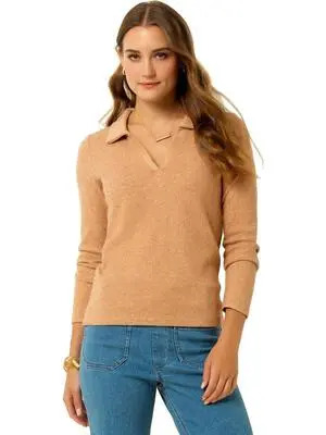 SINGLE STITCH Classic Ribbed V-neck Sweater With Collar - Macaroon