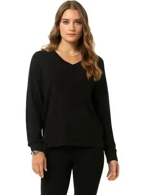 SINGLE STITCH Ribbed V-neck Sweater - Black