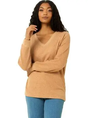 SINGLE STITCH Ribbed V-neck Sweater Macaroon