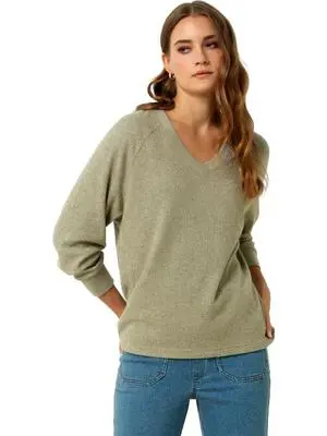 SINGLE STITCH Ribbed V-neck Sweater - Sage