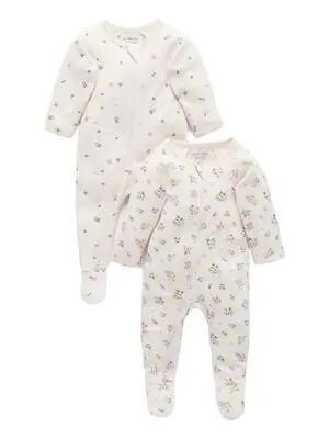 PUREBABY 2-pack Printed Zip Footies - Cherry Blossom Print