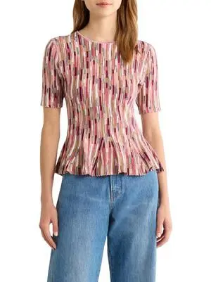 Ulla Johnson Samira Striped Short Sleeve Top - Rosewood