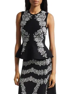 Ulla Johnson Vanna Floral Jacquard Peplum Tank - Noir