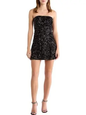 ALL IN FAVOR Strapless Sequin Minidress - Black