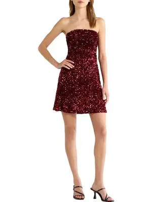 ALL IN FAVOR Strapless Sequin Minidress - Wine
