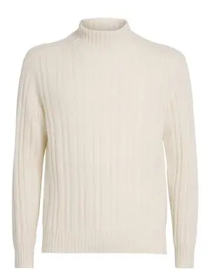 Isaia Cashmere Ribbed Mock-neck Sweater - Beige
