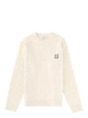 Maison Kitsuné Ribbed Knit Sweater With Fox Patch - Powder