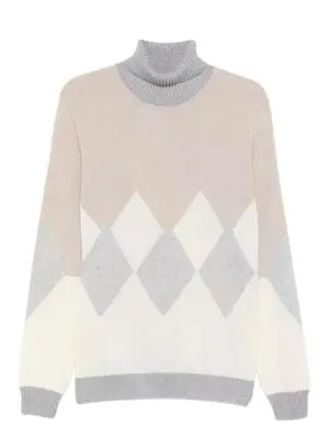 FERRANTE Diamond-pattern Roll-neck Sweater - Neutrals