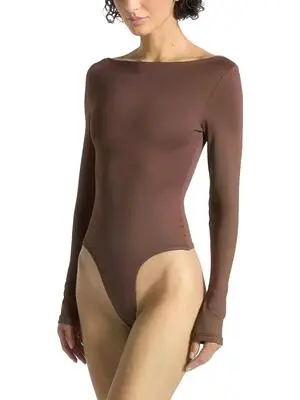 Manière De Voir Eva Boat-neck Long-sleeved Bodysuit - Brown