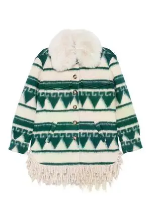 AVA ADORE Faux Fur Fringe Trim Coat - Green