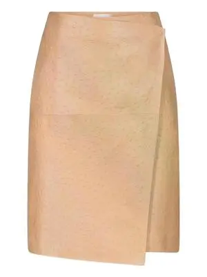 Loulou De Saison Gora Ostrich-effect Wrap Midi Skirt - Neutrals