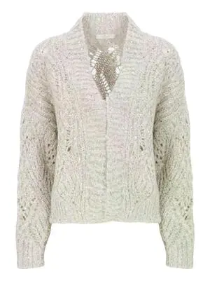 PANICALE Open-knit Sequined Cardigan - Neutrals