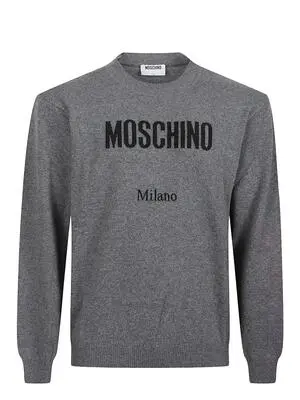 Moschino Logo-jacquard Long-sleeve Sweater - Grey