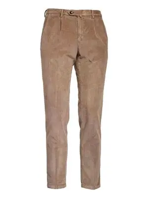 BRIGLIA 1949 Pleated-front Corduroy Trousers - Brown