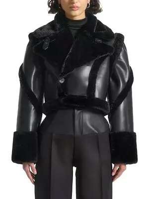 Manière De Voir Faux-leather & Plush Jacket With Detachable Sleeves - Black