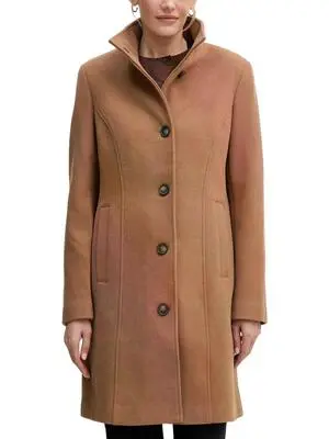 DKNY Button-Front Funnel-Neck Coat