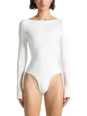 Manière De Voir Eva Boat-neck Long-sleeve Bodysuit - White