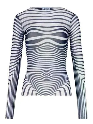 JEAN PAUL GAULTIER Long-sleeve Morphing-stripes Top - White