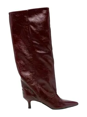 GISEL MOIRE 50mm Matilda Pointed Knee-high Boots - Red