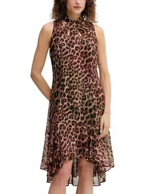 Dkny Tie Neck Ruffled Mini Dress - Brown