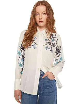 Alix Of Bohemia Silk Floral Balloon Sleeve Shirt - Blue