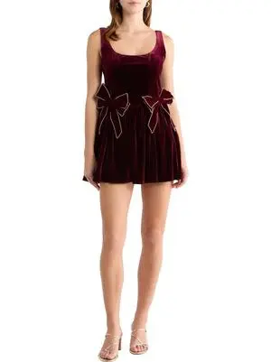 ALL IN FAVOR Velvet Fit & Flare Mini Dress - Burgundy