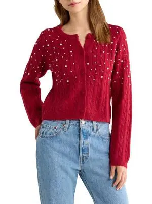ALL IN FAVOR Faux Pearl Embellished Cable-knit Sweater - Red
