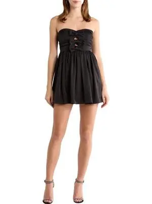 ALL IN FAVOR Bow Strapless Fit & Flare Minidress - Black