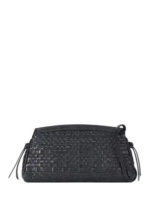 Staud Maude Convertible Leather Clutch - Black Woven