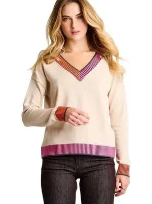 Lisa Todd Ribbed V-neck Cotton Pullover - Almond