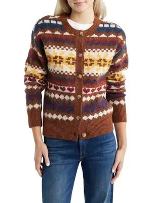 Lucky Brand Fair Isle Cardigan - Bitter Chocolate