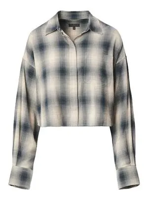 Rag & Bone Plaid Crop Button-up Shirt - Navy Plaid