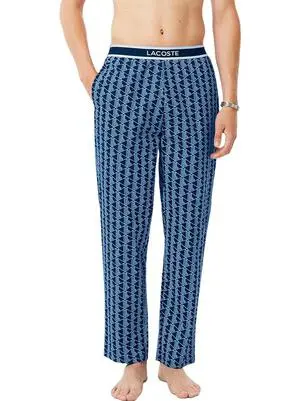 Lacoste Monogram Stretch Cotton Pajama Pants - Navy Blue/overview
