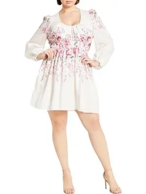 City Chic Keyla Long Sleeve Minidress - Floral