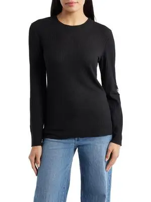NIKKI LUND Fleur Embroidered Thermal Knit Top - Black