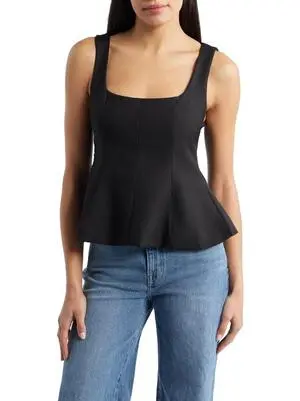 NIKKI LUND Maron Square Neck Peplum Top - Black