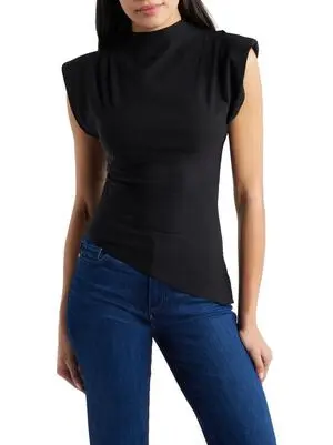 NIKKI LUND Cora Strong Shoulder Asymmetric Jersey Top - Black