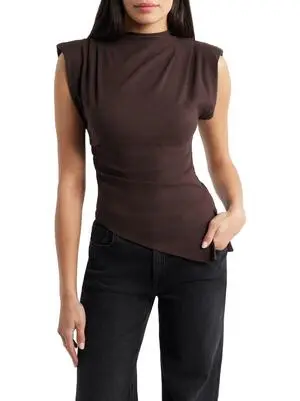 NIKKI LUND Cora Strong Shoulder Asymmetric Jersey Top