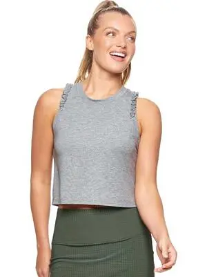 BOBBE ACTIVE Ruffle Crop Tank Top - Heather Grey