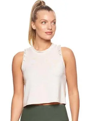 BOBBE ACTIVE Ruffle Crop Tank Top - Oatmeal