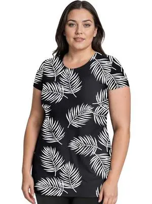 CALYPSA Swim Tunic Short Sleeve Round Neckline Upf 50 - Black Palms