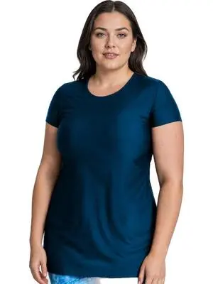 CALYPSA Swim Tunic Short Sleeve Round Neckline UPF 50+ Navy