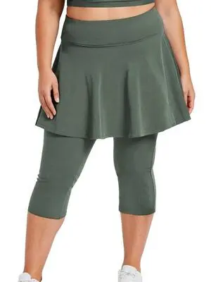 CALYPSA Flared Swim Skort With Capri Leggings - Sage Green